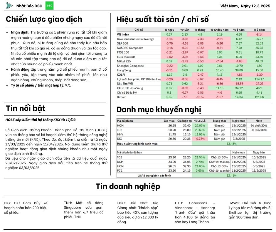 NHẬT BÁO DSC NGÀY 12.3.2025Nhận định: Thị trường c... | DSC Forum